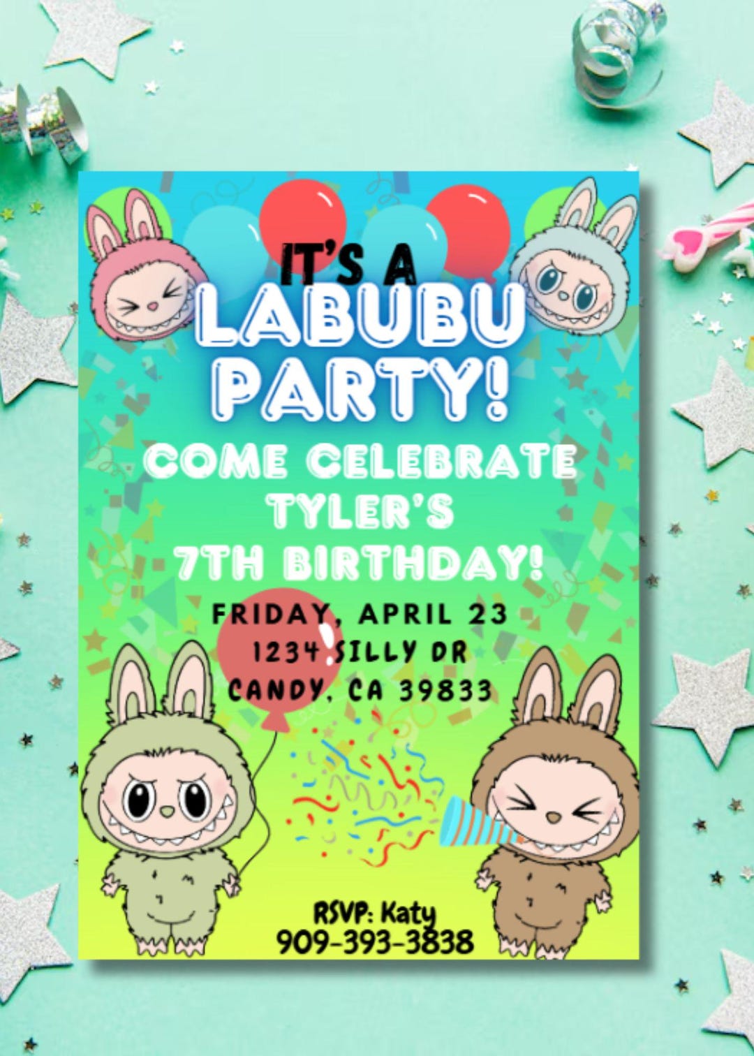 Labubu Themed Invite, Editable Invitation, Birthday Invite, Printable ...