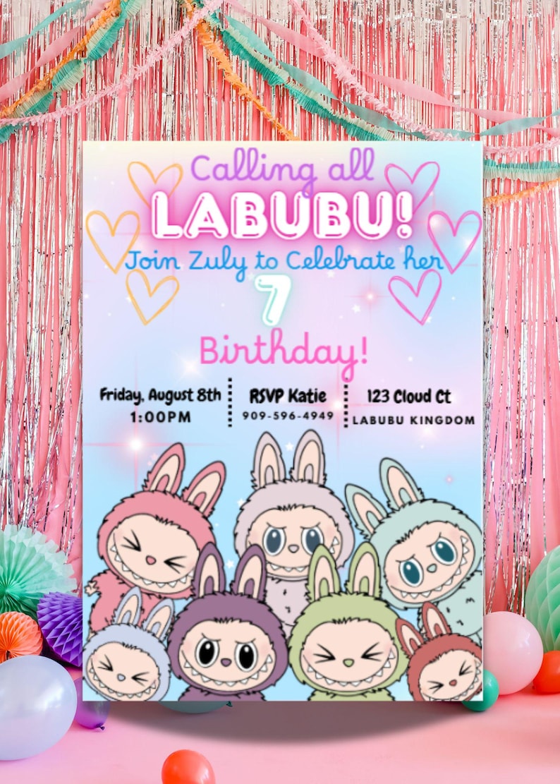 Labubu Birthday Invitation, Digital Download, Editable Invitation ...