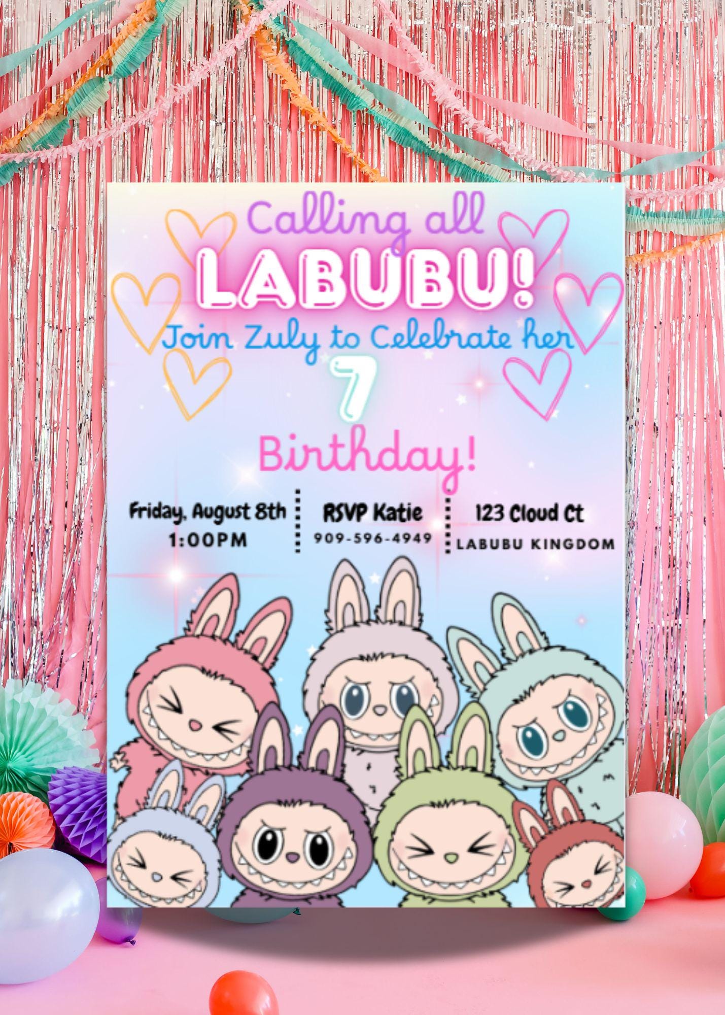 Labubu Birthday Invitation, Digital Download, Editable Invitation ...