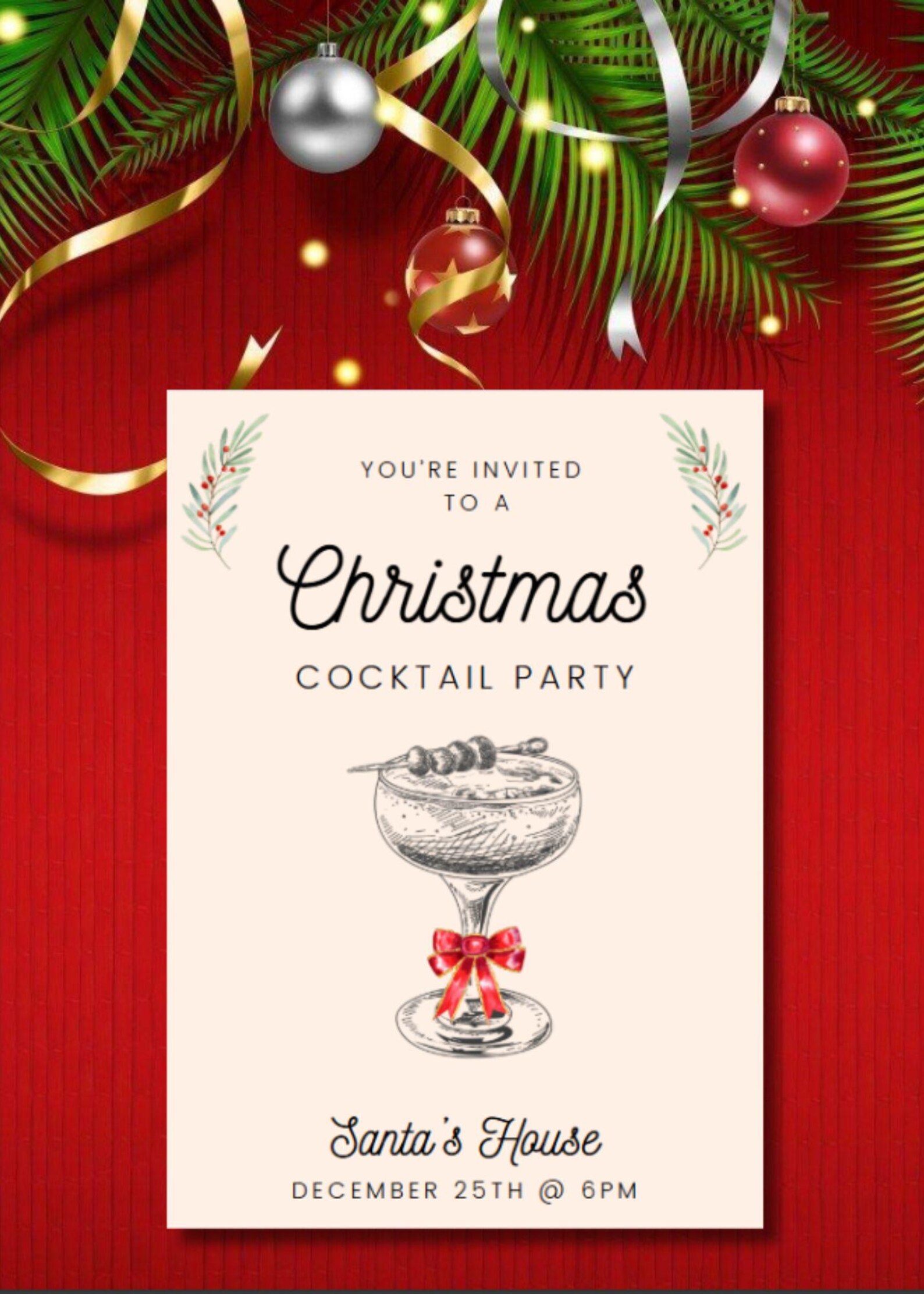 Christmas Cocktail Party Invitation, Editable Invitation, Editable ...