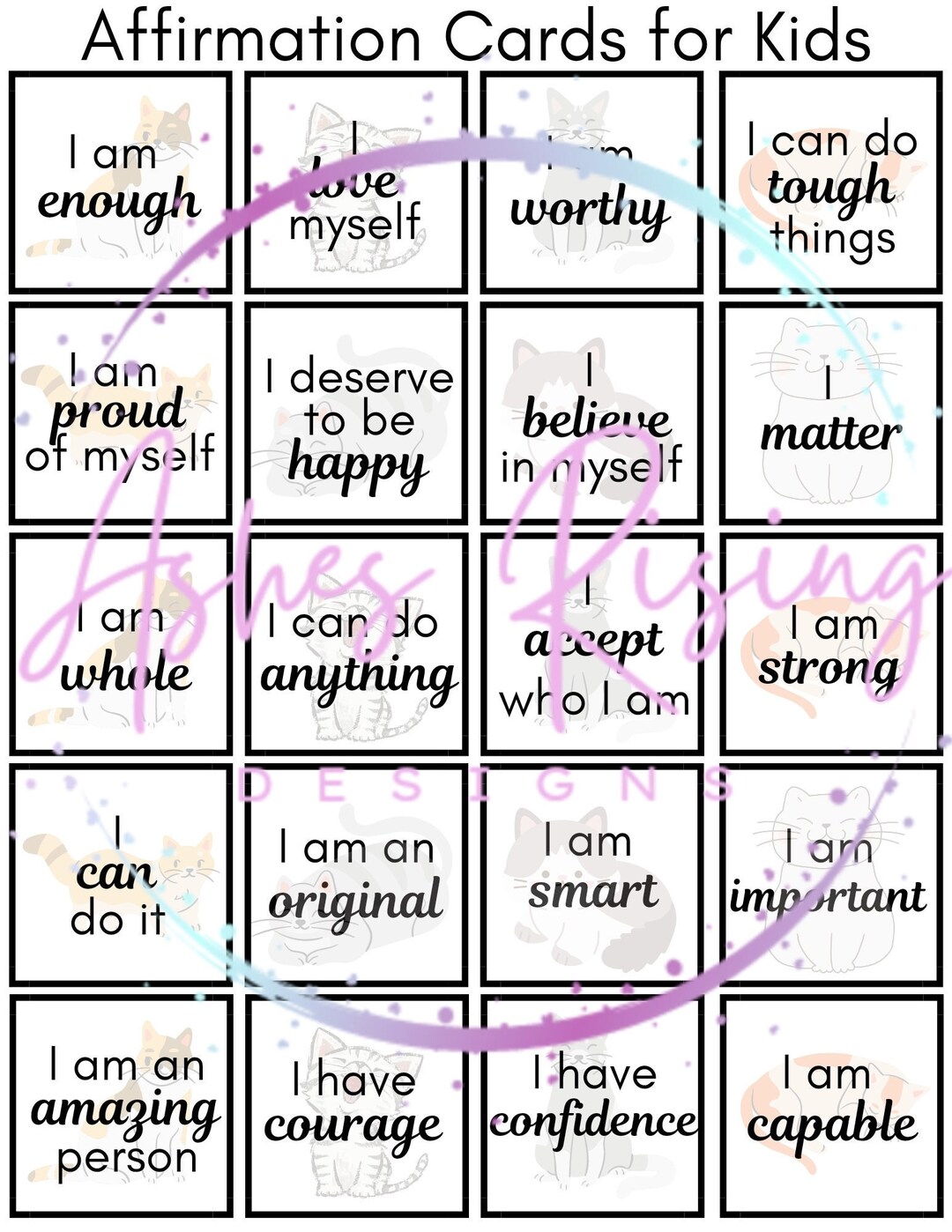 Cat Mini Affirmation Cards for Kids Affirmation Cards Encouragement ...