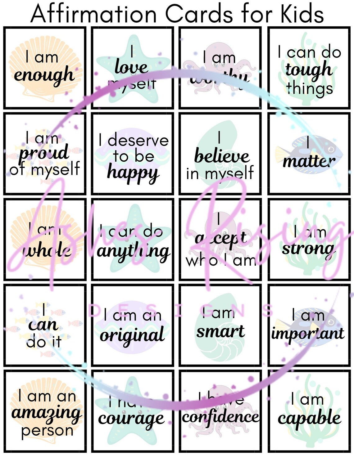 Sea Life Mini Affirmation Cards for Kids Affirmation Cards ...