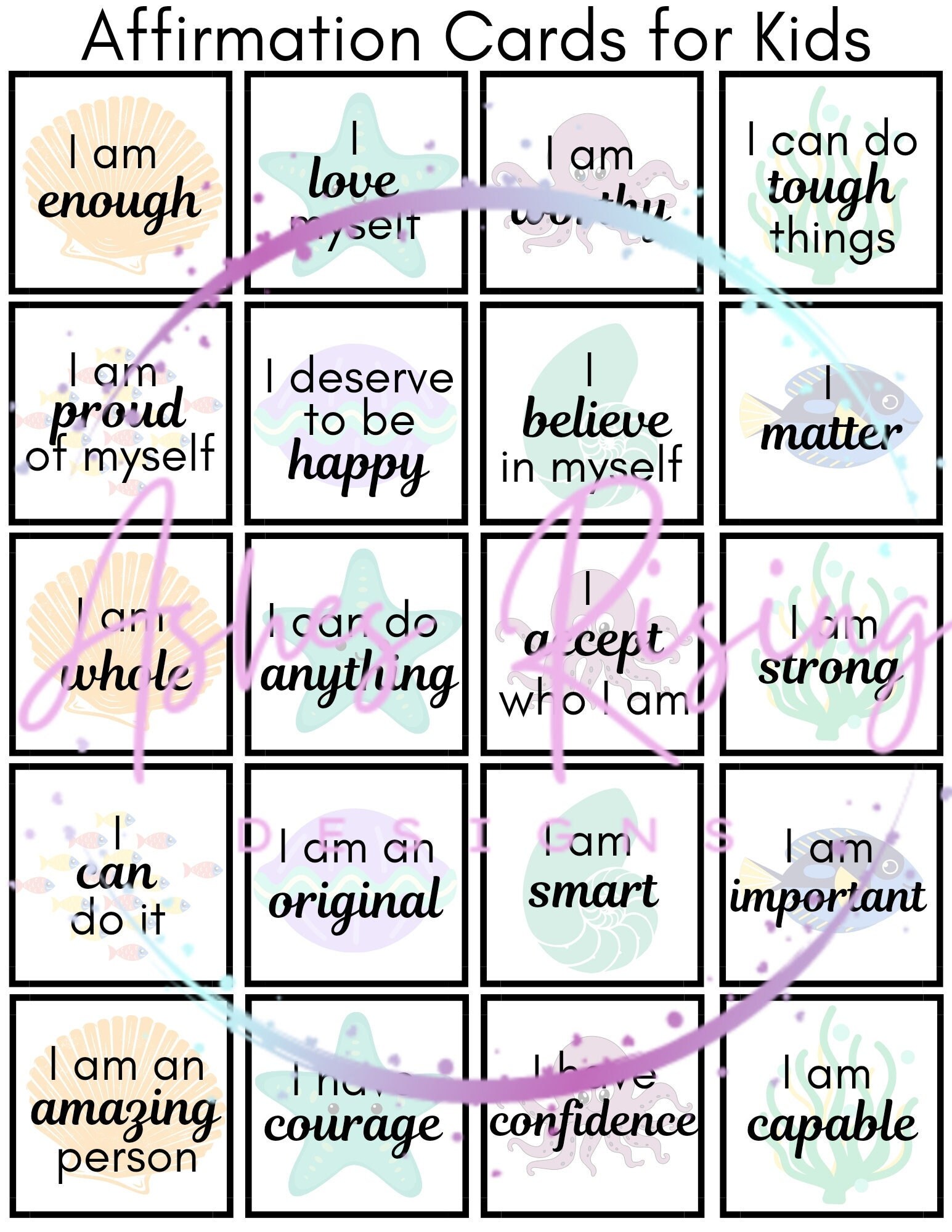Sea Life Mini Affirmation Cards for Kids Affirmation Cards ...