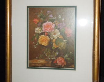 Vintage Albert Williams Roses and Bluebells Floral Framed Print 1980s ...