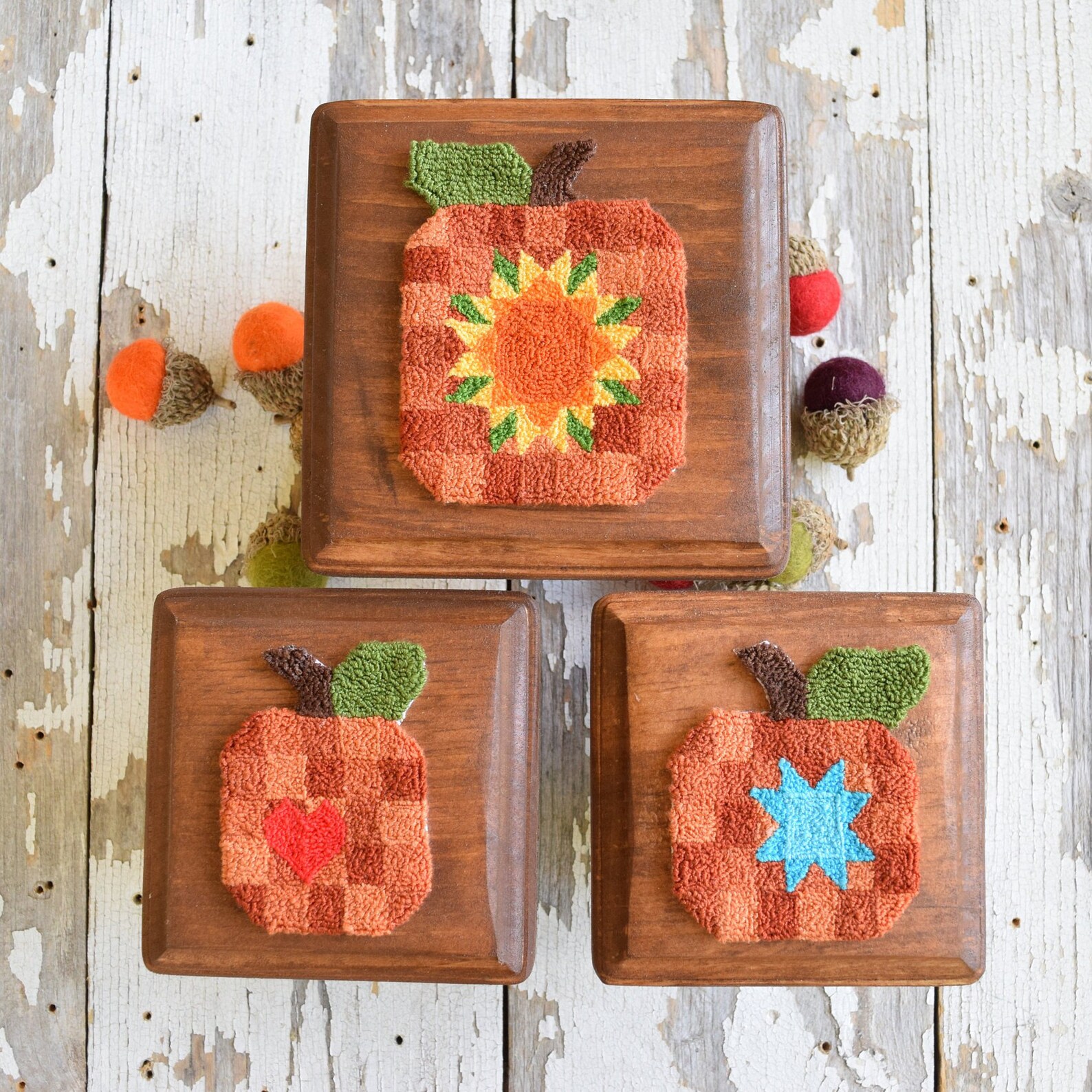 Patchwork Pumpkins Punch Needle Pattern & Fabric | Etsy