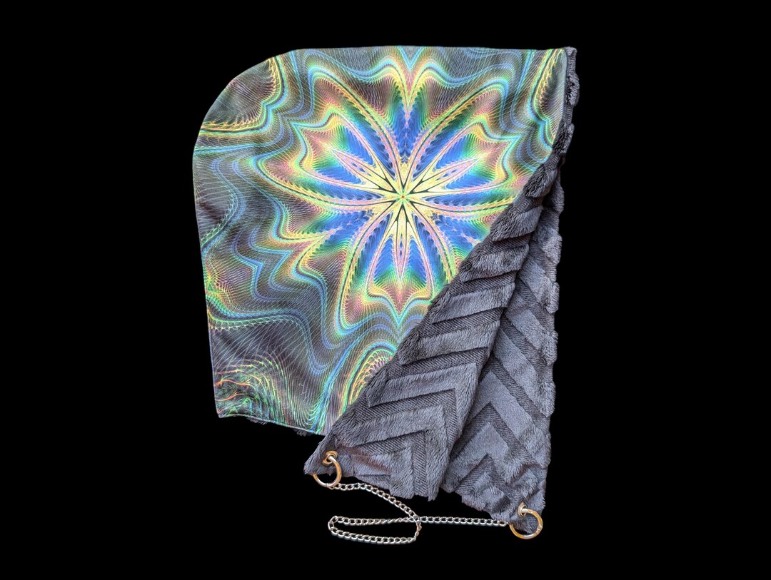 Fractal Blacklight Reactive Festival Rave Hood With Chain and Faux Fur ...