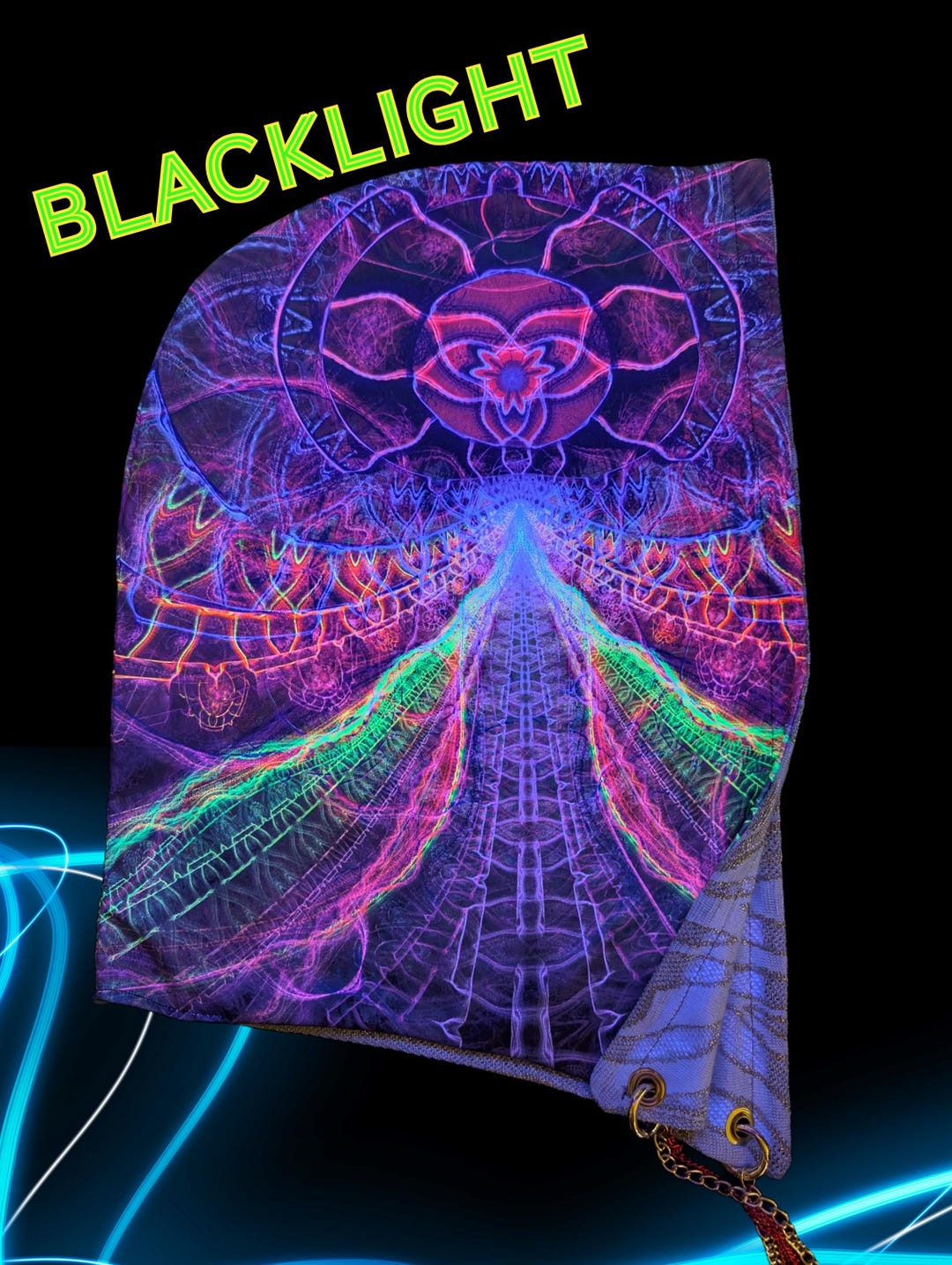 Fractal Blacklight Reactive Festival Rave Hood With Chain and Gray ...