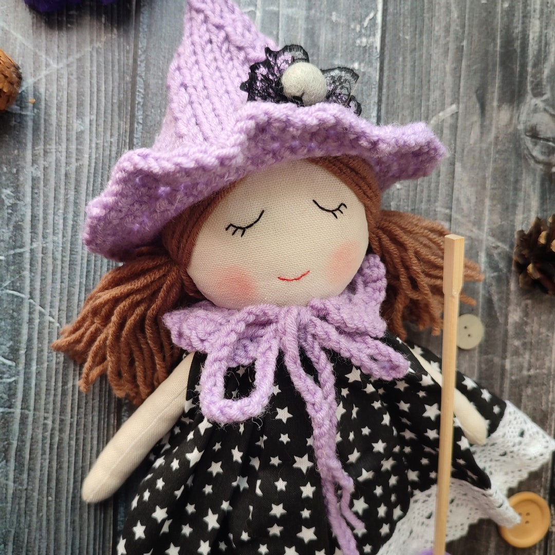 Sweet Witch Cloth Doll Handmade Halloween Witch Doll in Purple Hat ...