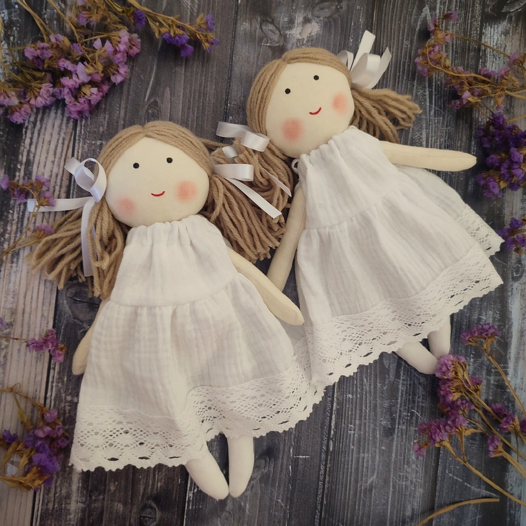Personalized Rag Doll With White Dress, Flower Girl Doll Gift, First ...