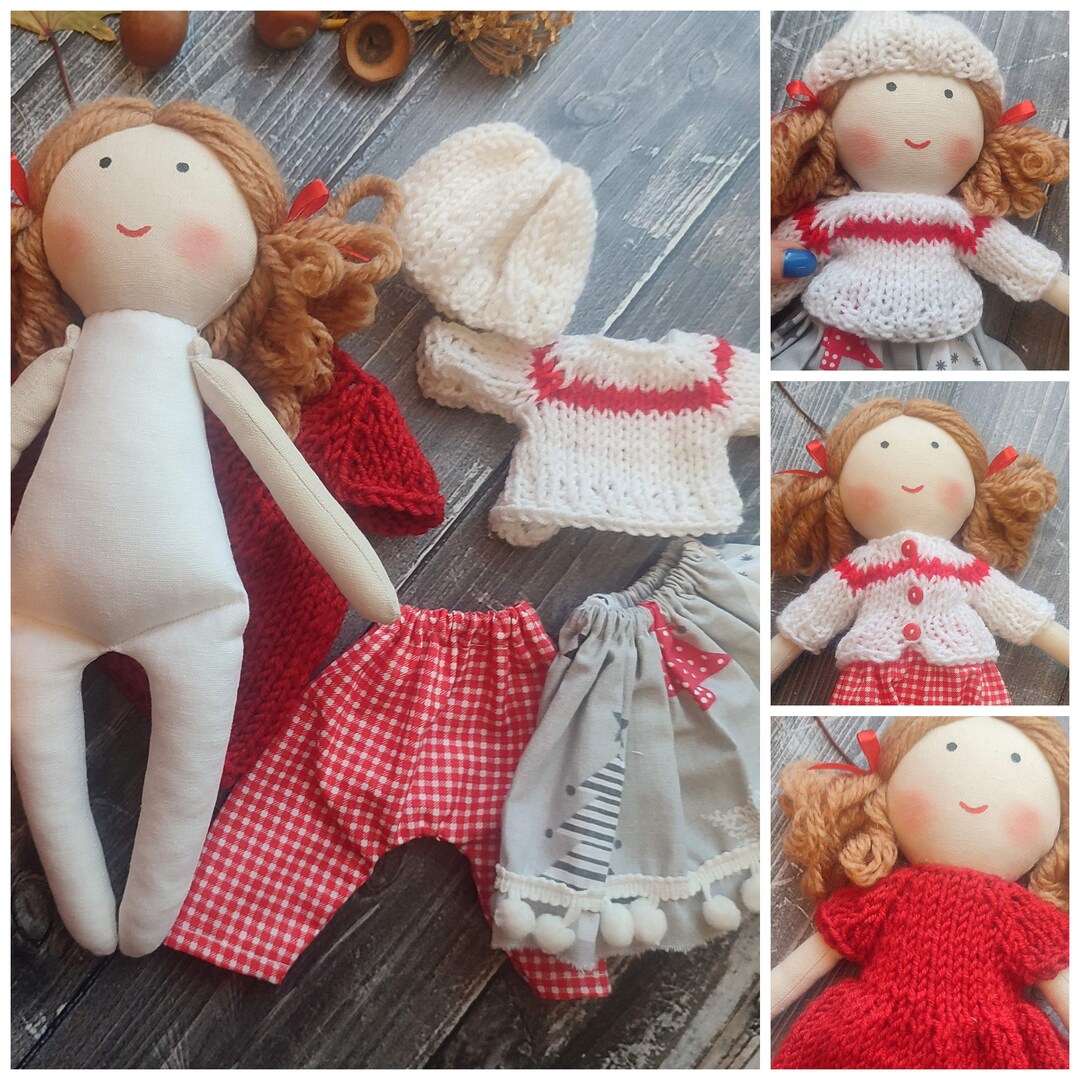 Heirloom Rag Doll Girl With Red and White Clothes Christmas Gift Doll ...