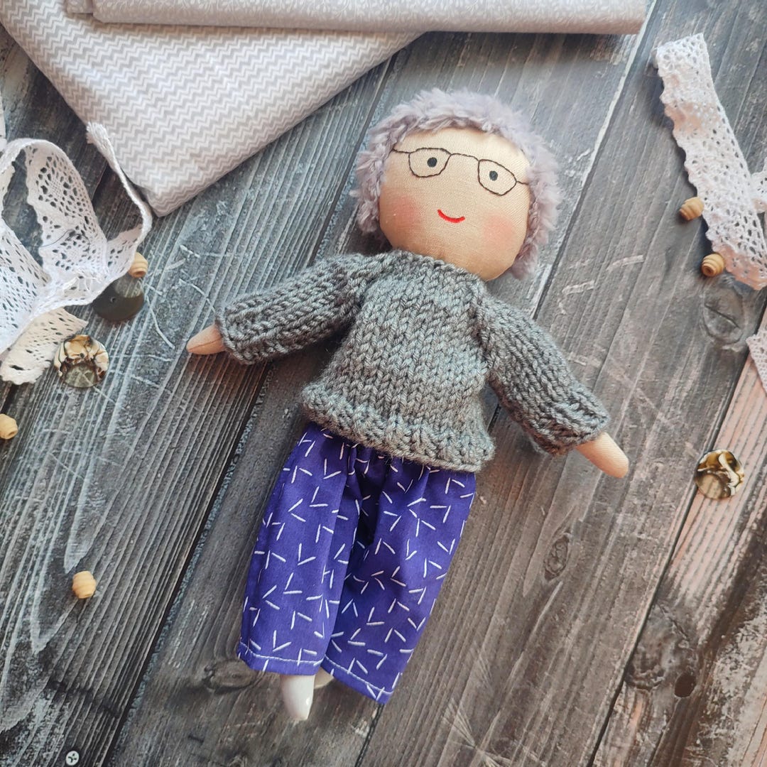 Grandfather Textile Doll Handmade, Heirloom Grandpa Doll Fabric, Cloth ...