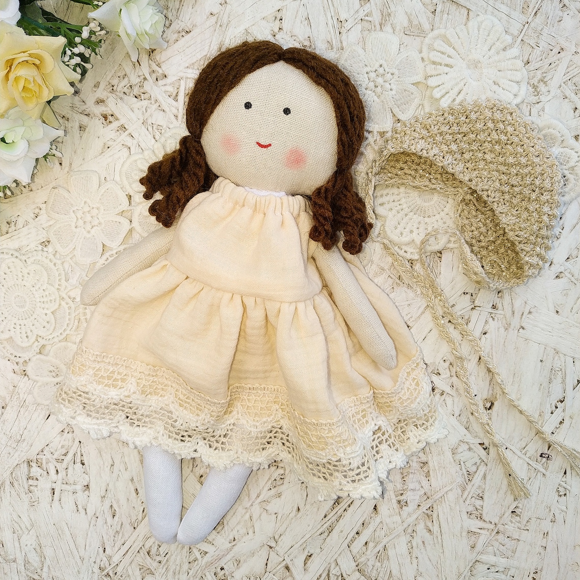 Cloth doll baby bonnet Fabric doll personalized Rag doll girl | Etsy