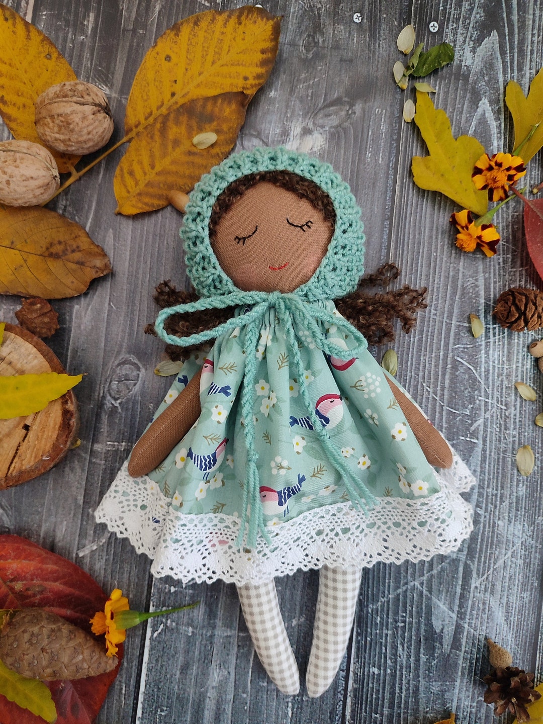 Biracial First Rag Doll With Curly Brown Hair Dark Skin Cloth Baby Doll ...