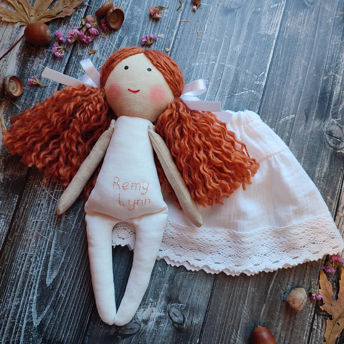First communion personalized rag doll with white dress and red hair ...