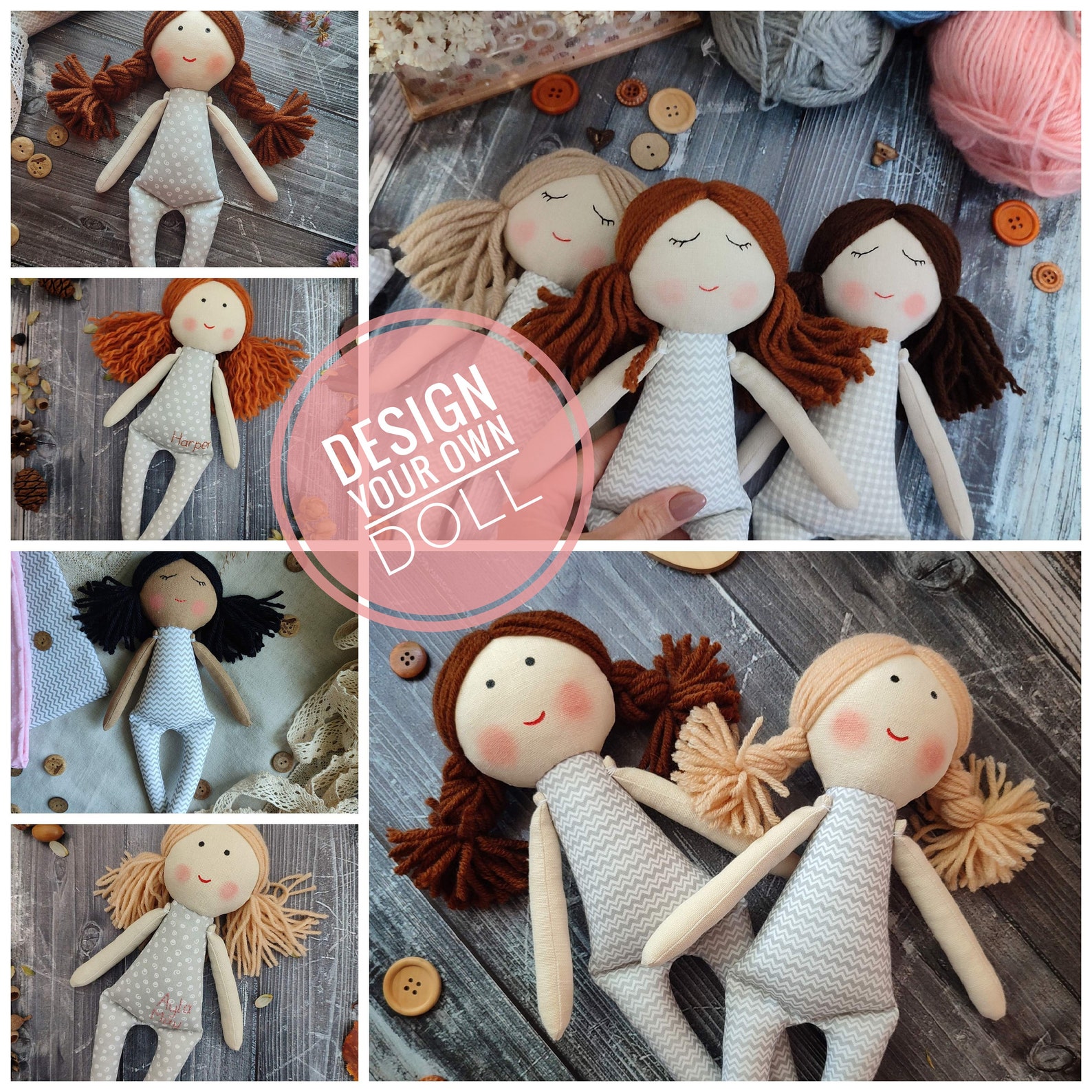 Design Your Own Doll Girl Personalised Custom Rag Doll 11,5" Custom ...