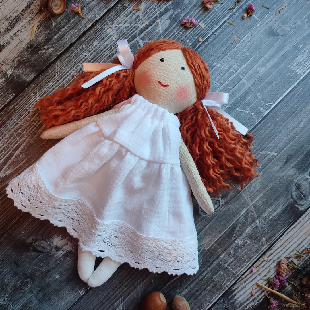 First communion personalized rag doll with white dress and red hair ...