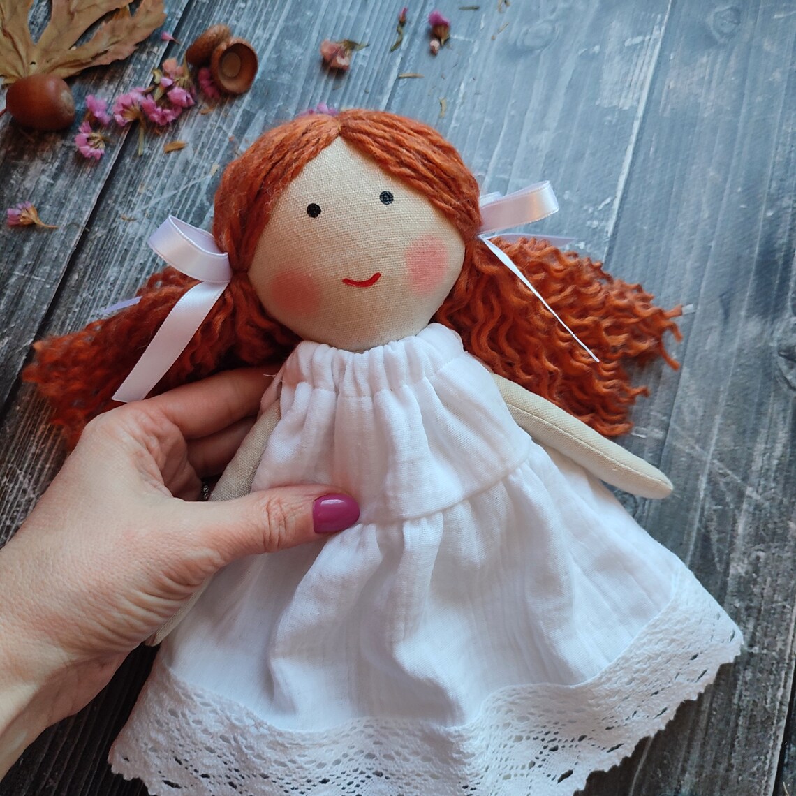 First communion personalized rag doll with white dress and red hair ...