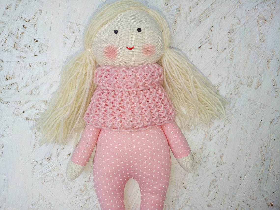 Rag Doll Girl With Blond Hair Textile First Doll for Baby | Etsy