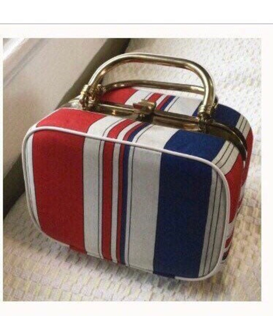 Red/blue Striped Vintage Box Bag Red/blue Stripes Silk Fabric 1960s ...