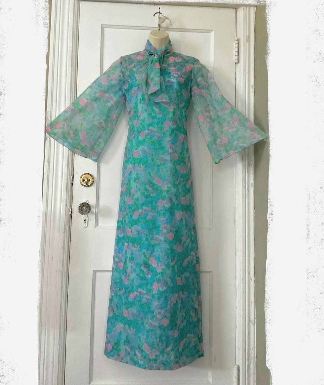 1970’s Nat Kaplan Silk Maxi Dress: Vintage Watercolor Floral Kimono ...