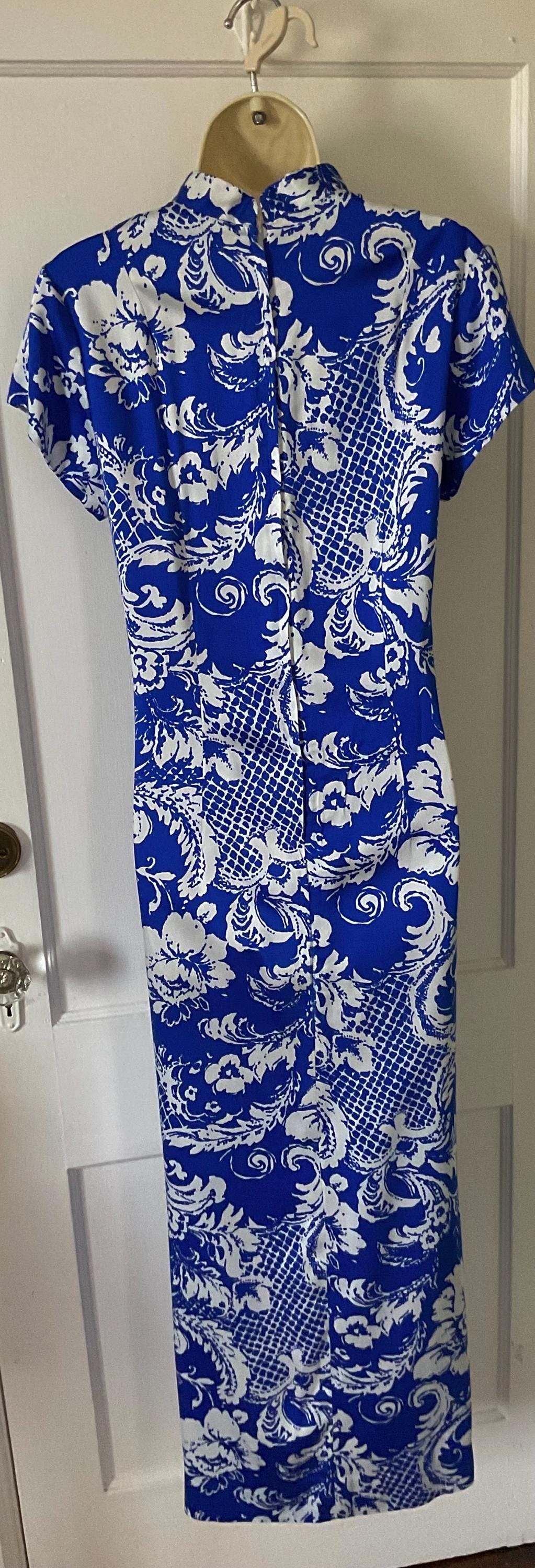 1970's Vintage Mcinerny Blue Floral Hawaiian Holoku Maxi Dress - Blue ...