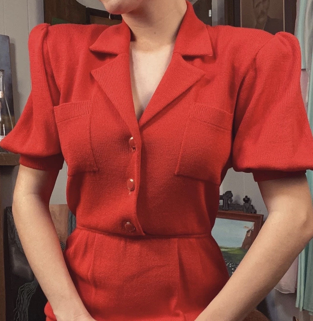 St.john by Marie Gray Vintage Shirt Dress Red Knit Puff Sleeve 1980s ...