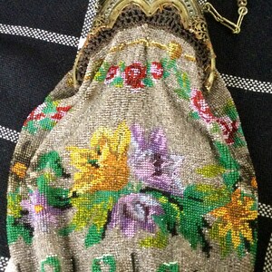 Antique Victorian Floral Beadwork Bag Grey/red 1920s Floral Glass ...
