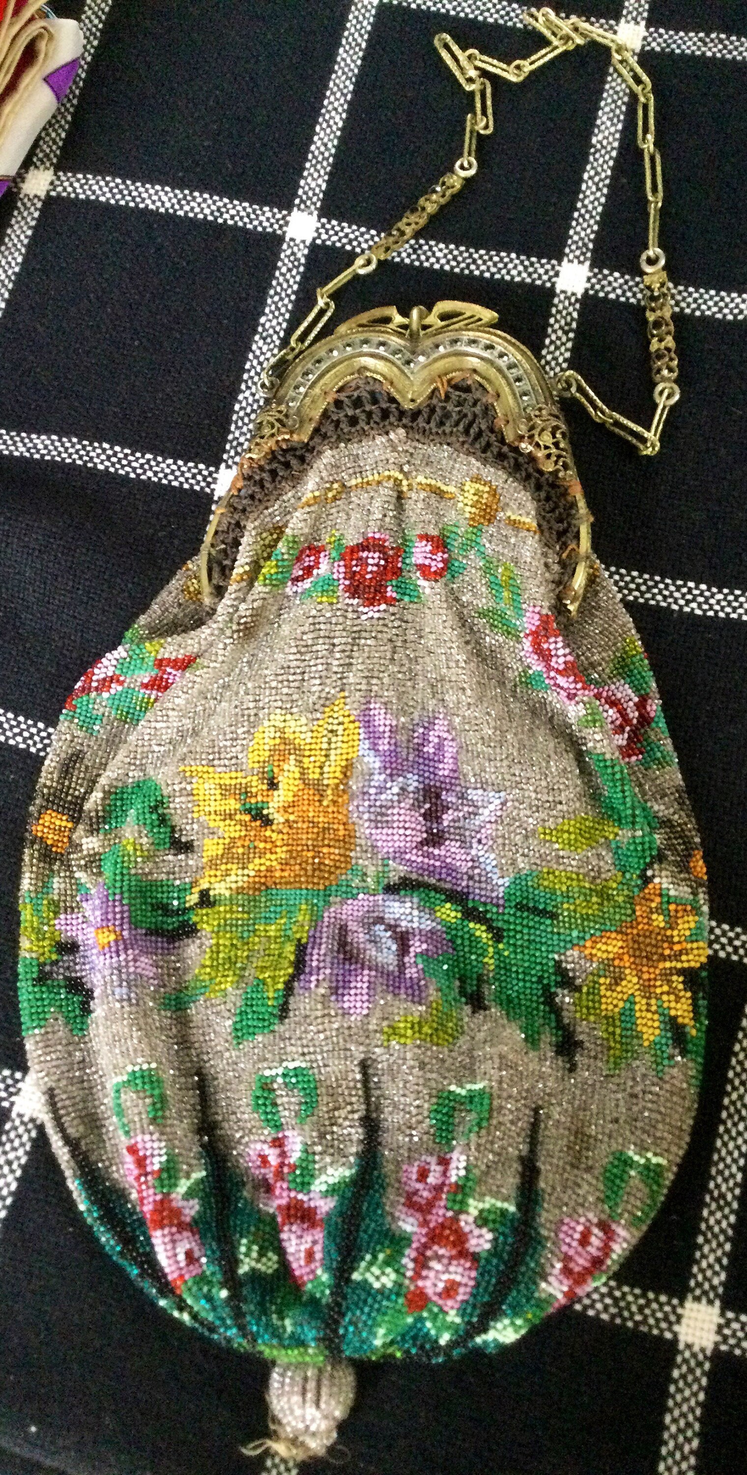Antique Victorian Floral Beadwork Bag Grey/red 1920s Floral - Etsy