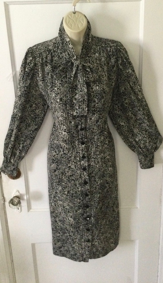 Vintage 1970 ADELE SIMPSON Silk Shirt-Dress - Black/W… - Gem