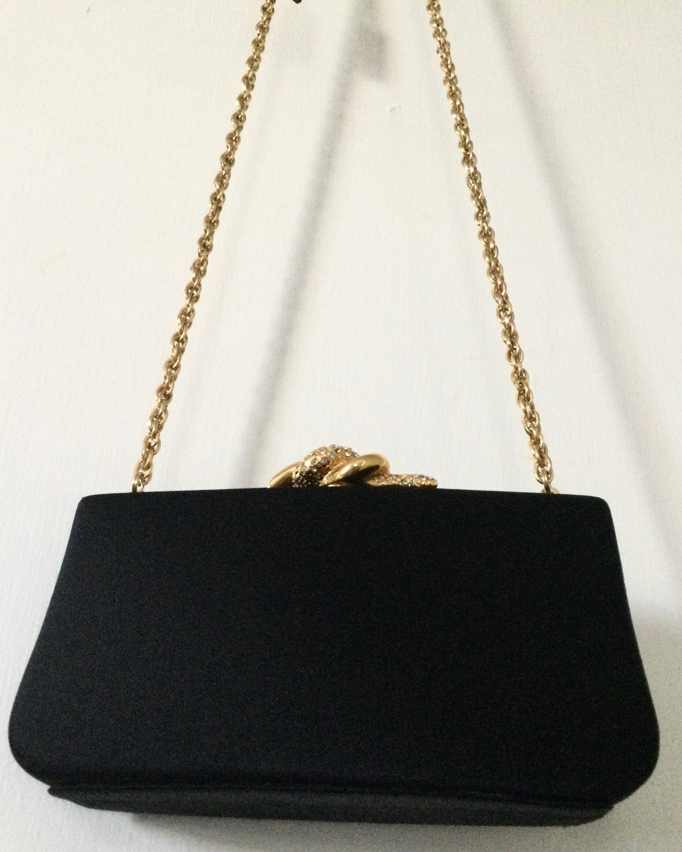 Black Silk Vintage RODO Bag New Black Satin Silk Chainlink Strap 1980s ...