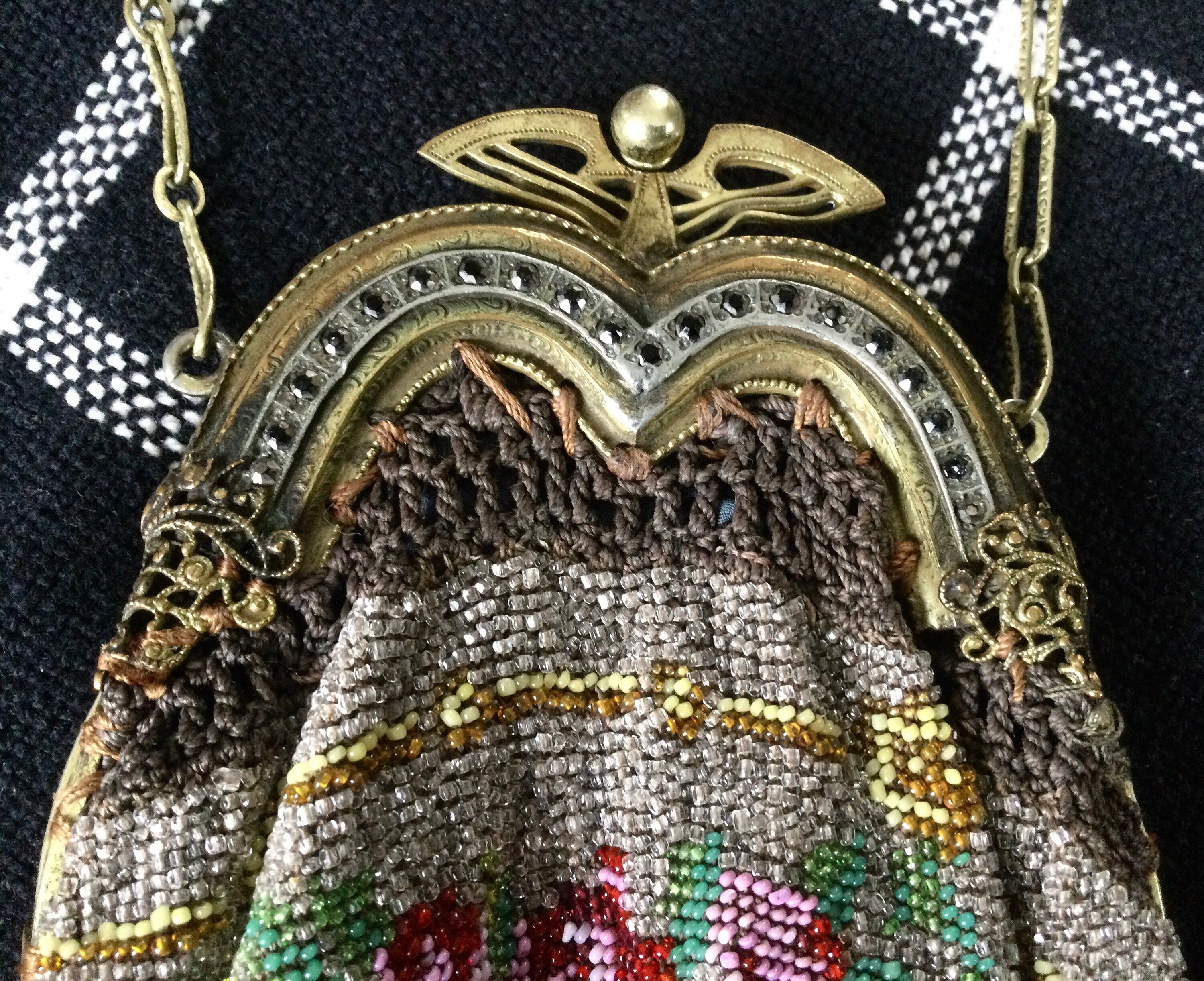 Antique Victorian Floral Beadwork Bag Grey/red 1920s Floral - Etsy