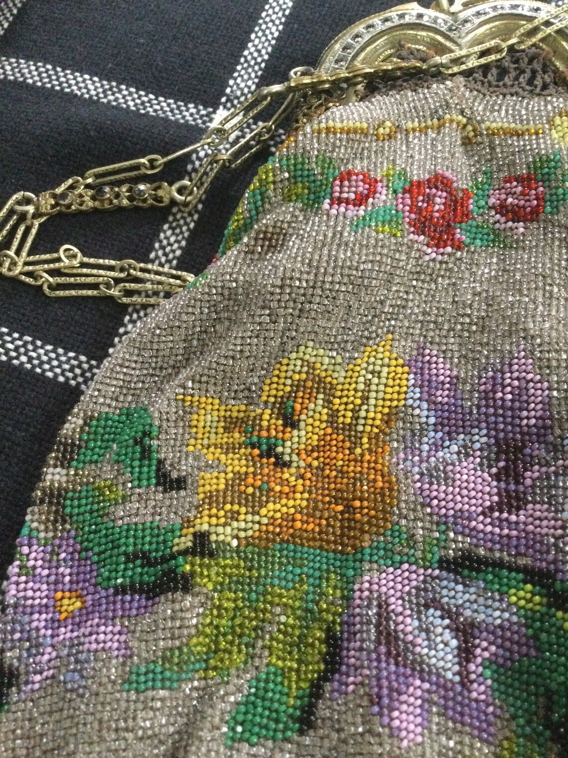 Antique Victorian Floral Beadwork Bag Grey/red 1920s Floral - Etsy