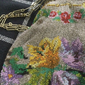 Antique Victorian Floral Beadwork Bag Grey/red 1920s Floral Glass ...