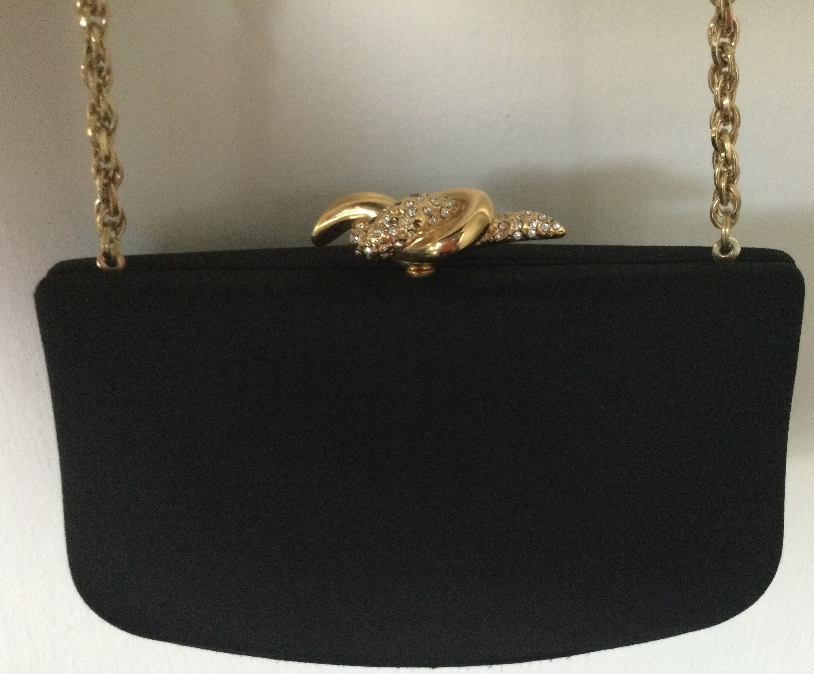 Black Silk Vintage RODO Bag New Black Satin Silk Chainlink Strap 1980s ...