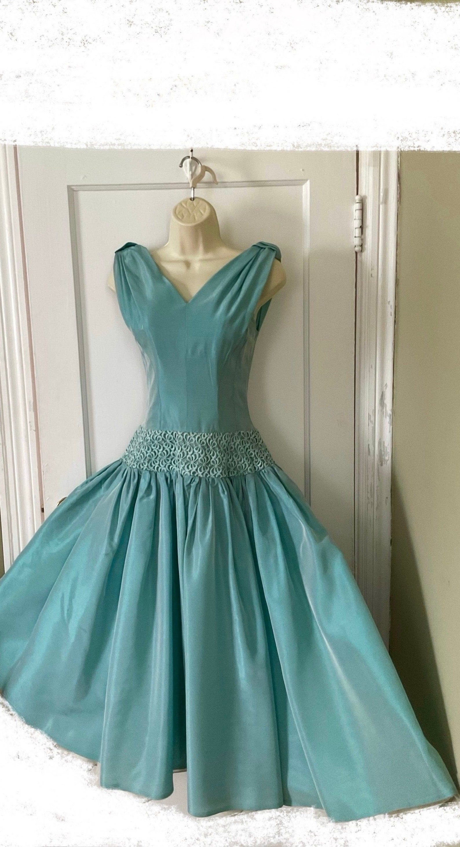 Powder Blue Silk 1950’s Vintage Midi Gown/dress - Powder Blue Taffeta ...