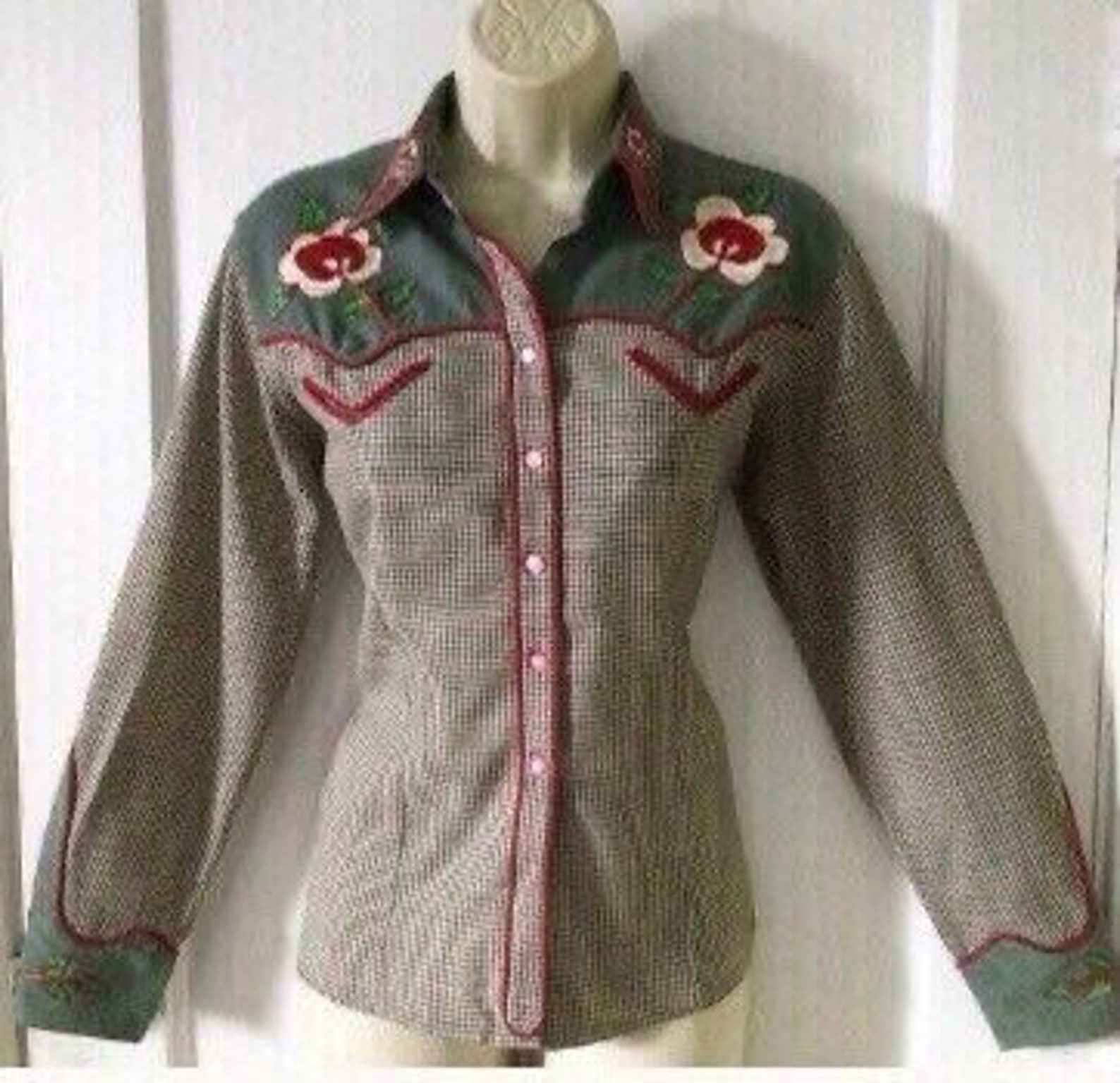 RODEO BEN Vintage Western Shirt Olive/red Two Tone Gabardine - Etsy