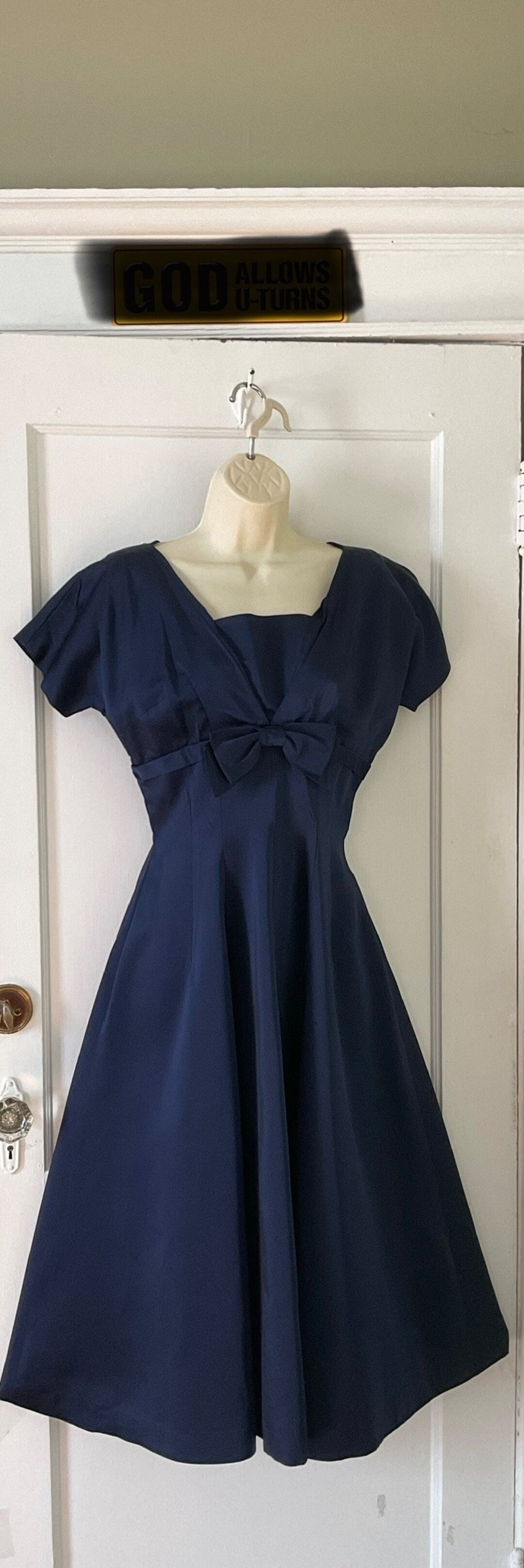 Parklane Debs 1950’s Vintage Silk Midi Dress - Dark Blue 1950’s Vintage ...