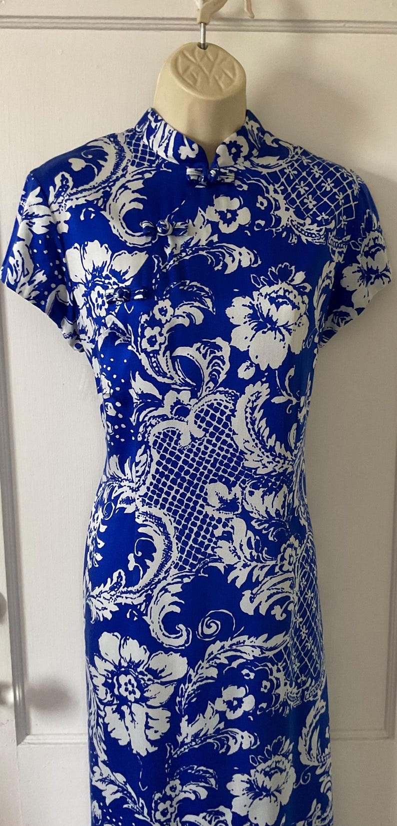 1970's Vintage Mcinerny Blue Floral Hawaiian Holoku Maxi Dress - Blue ...