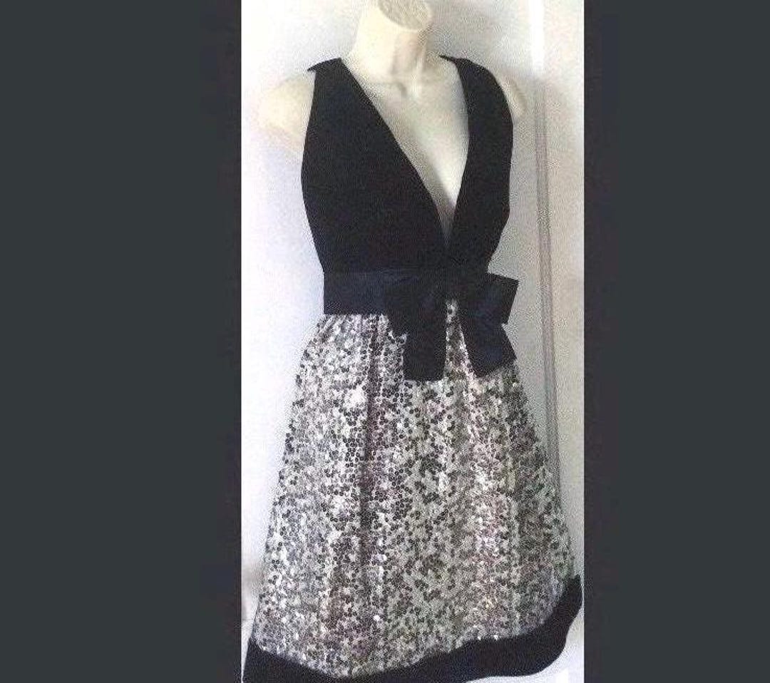 SAM FRIEDLANDER Black Dress - Black/silver Velvet Sequins Bow Trim 1960 ...