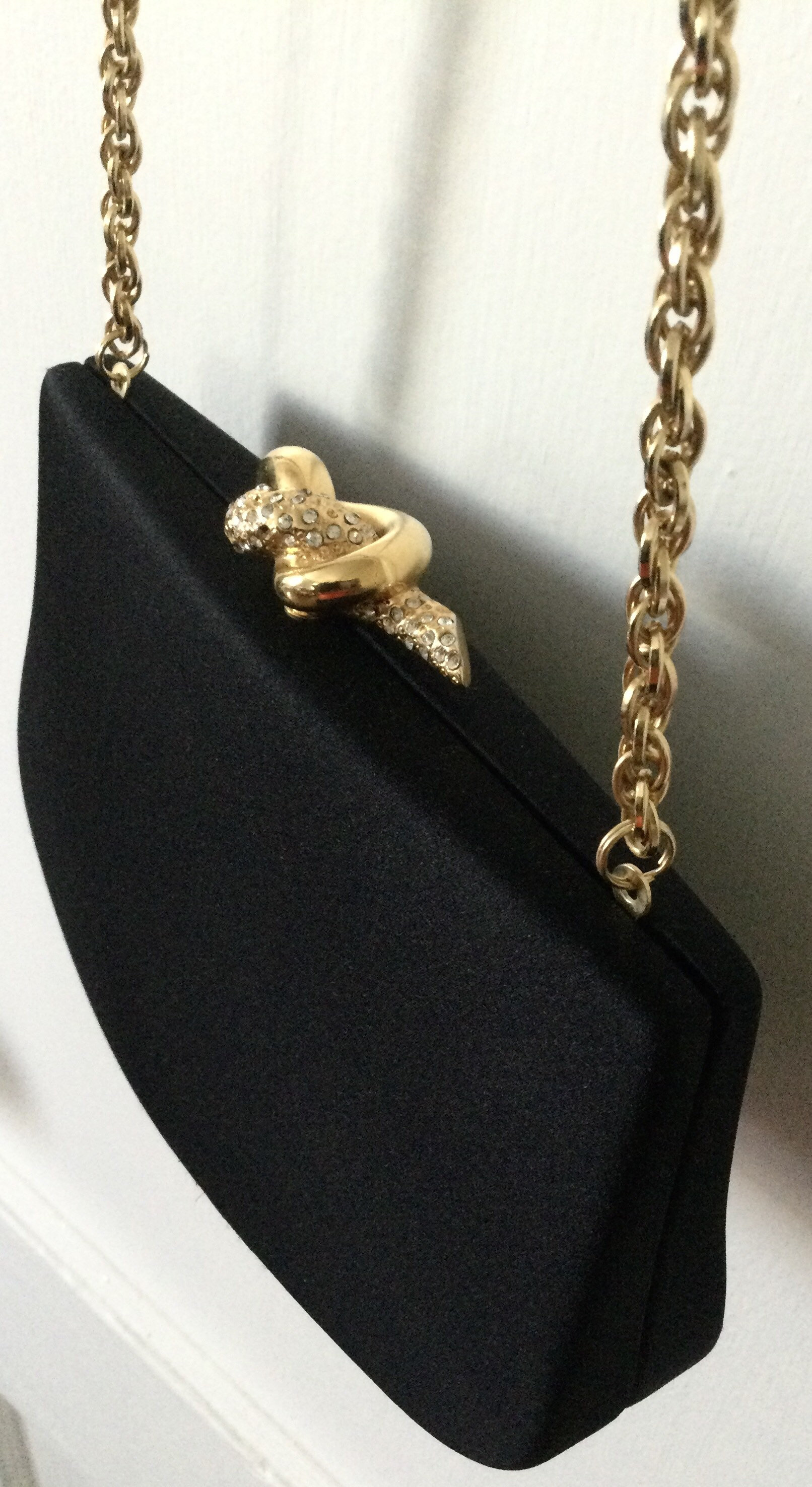 Black Silk Vintage RODO Bag New Black Satin Silk Chainlink Strap 1980s ...