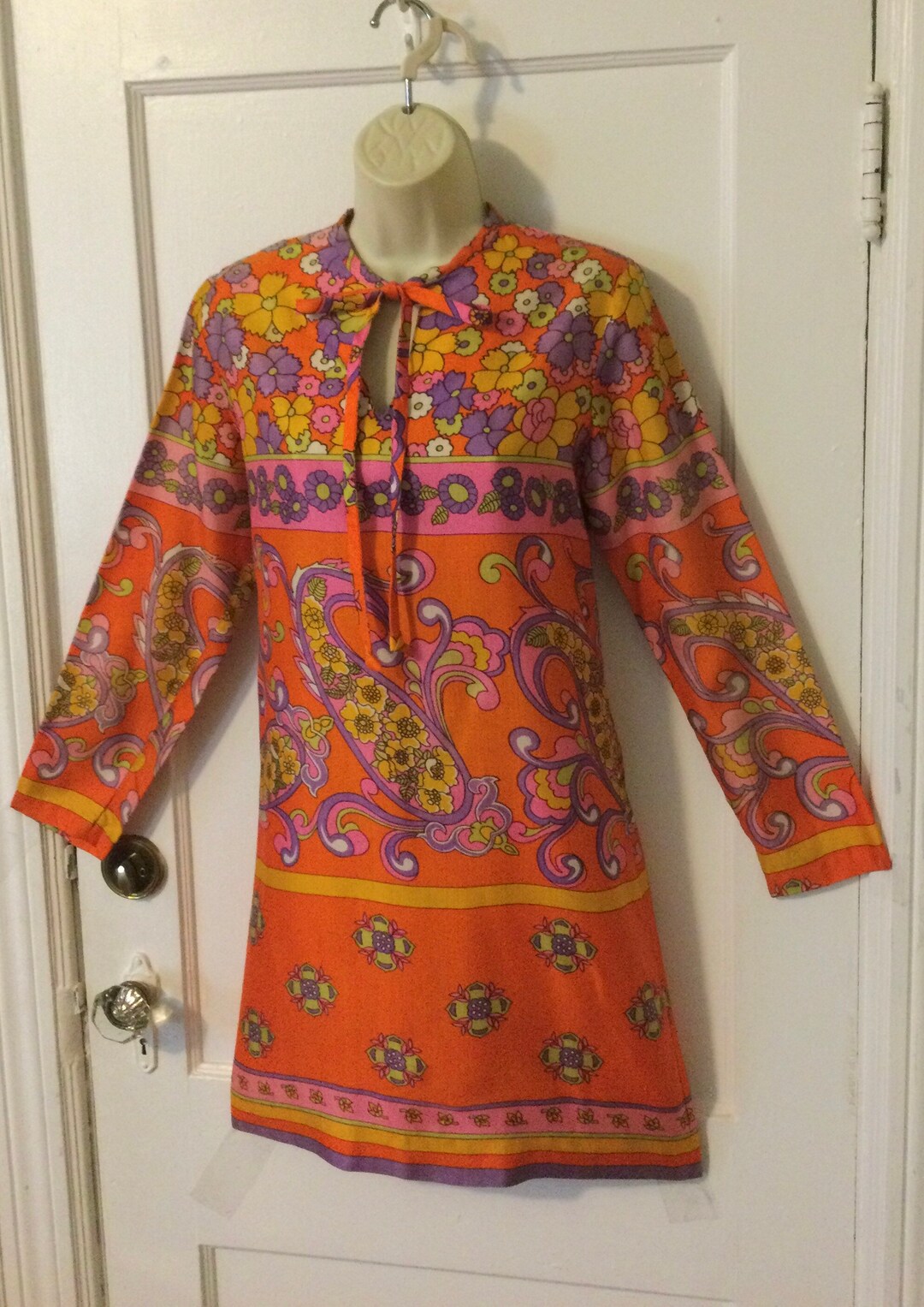 Orange/purple Flower Power Mod Print 1960s Tunic Dress Orange/purple ...