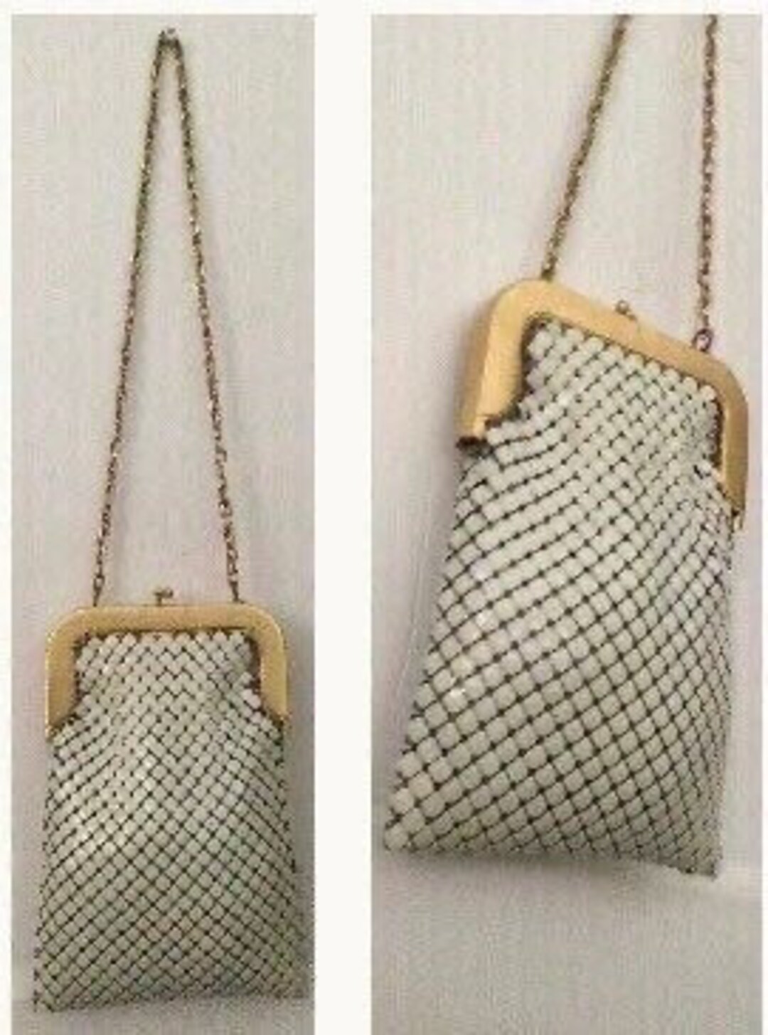 Whiting and Davis Vintage Bag Ivory Colored Square Metal Mesh Discs ...