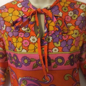 Orange/purple Flower Power Mod Print 1960s Tunic Dress Orange/purple ...