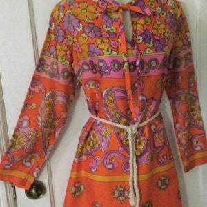 Orange/purple Flower Power Mod Print 1960s Tunic Dress Orange/purple ...