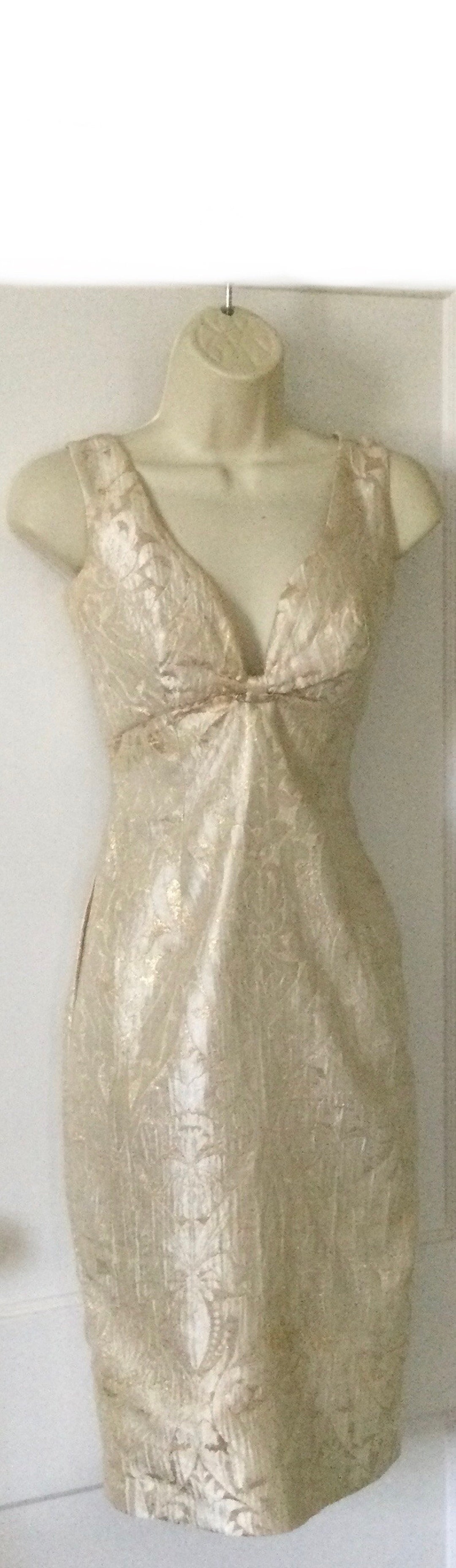 1960’s Vintage Gold Silk Brocade Midi Sheath Dress - Gold Lurex Floral ...