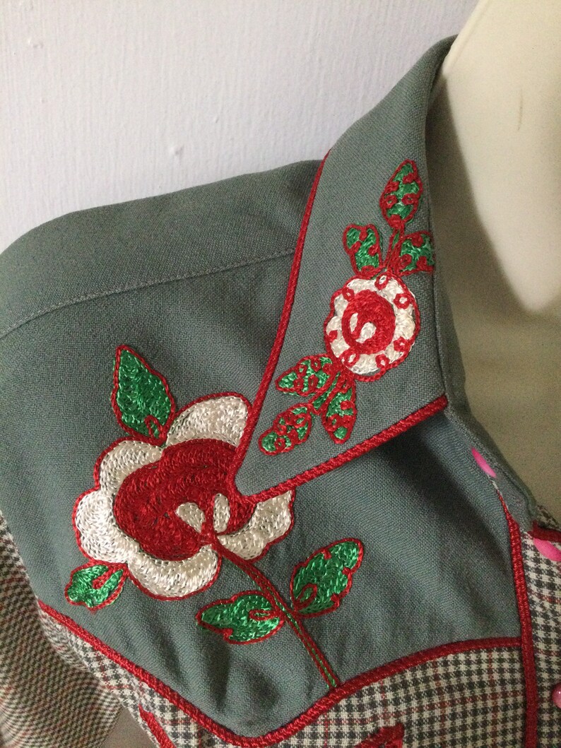 RODEO BEN Vintage Western Shirt Olive/red Two Tone Gabardine - Etsy