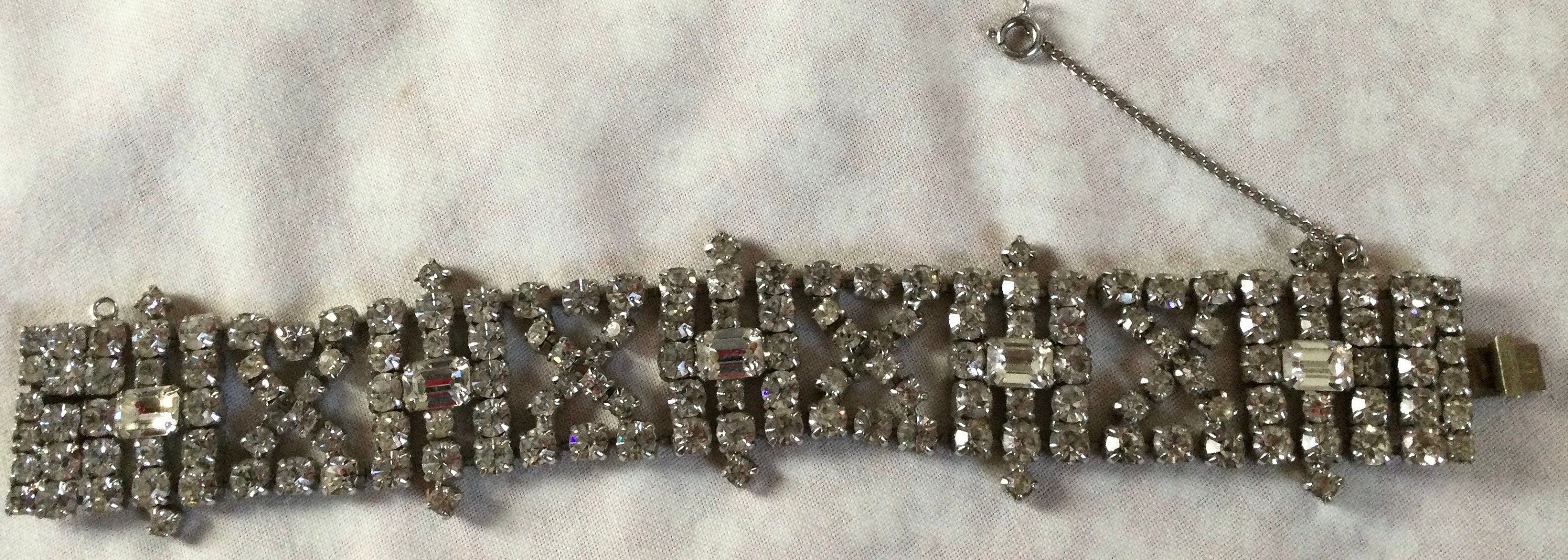 Rhinestone 1950s KRAMER Bracelet Wide Rhinestones/crystals Encrusted ...