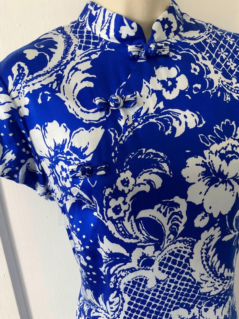 1970's Vintage Mcinerny Blue Floral Hawaiian Holoku Maxi Dress - Blue ...