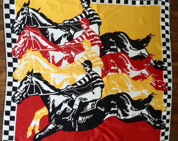 CASCA Jockey Print Silk Scarf - Black/red/yellow Horse-racing Jockey ...
