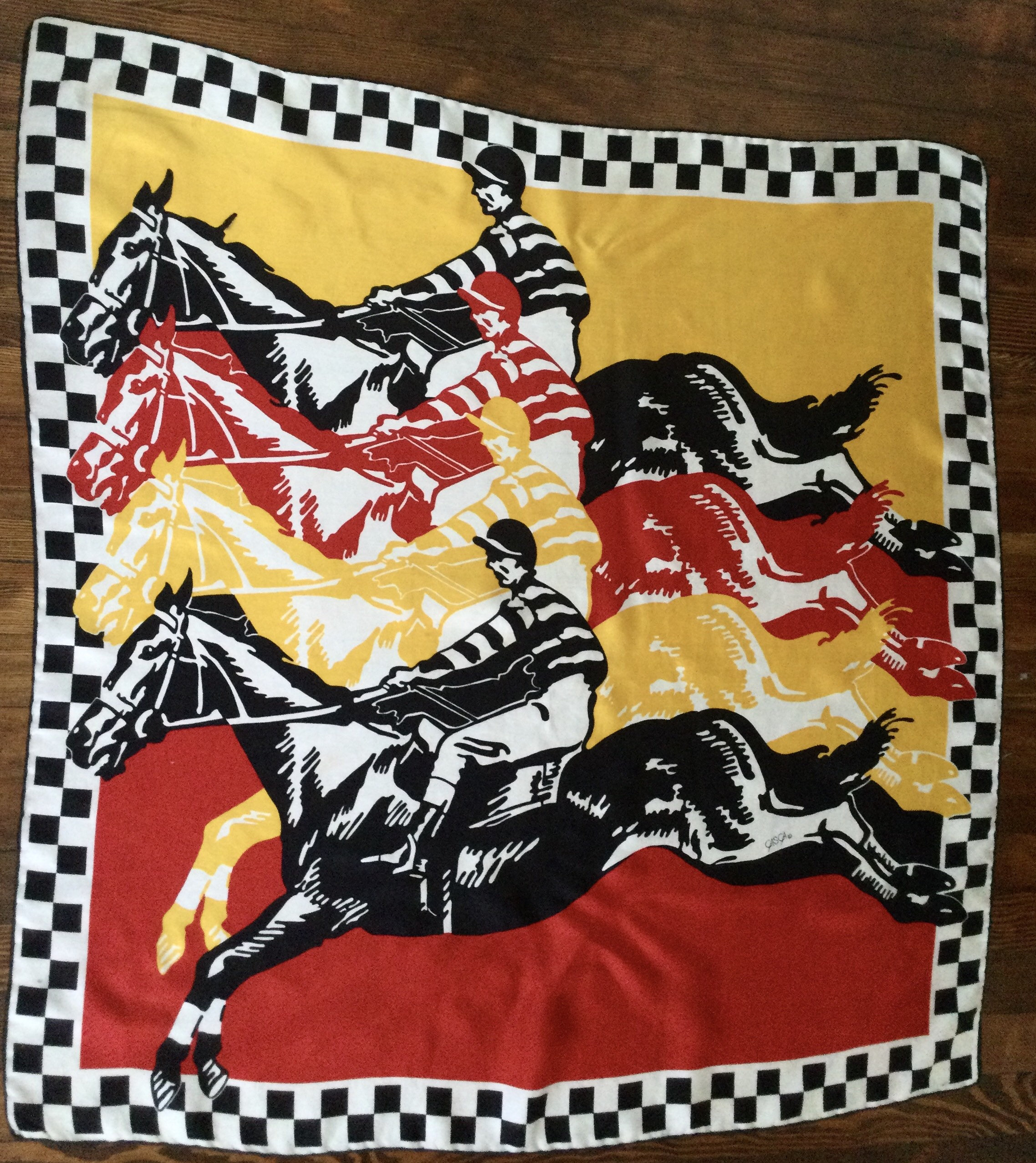 CASCA Jockey Print Silk Scarf Black/red/yellow Horse-racing - Etsy